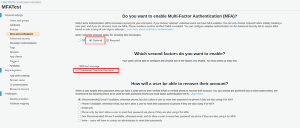 How to enable TOTP software token MFA on Amazon Cognito